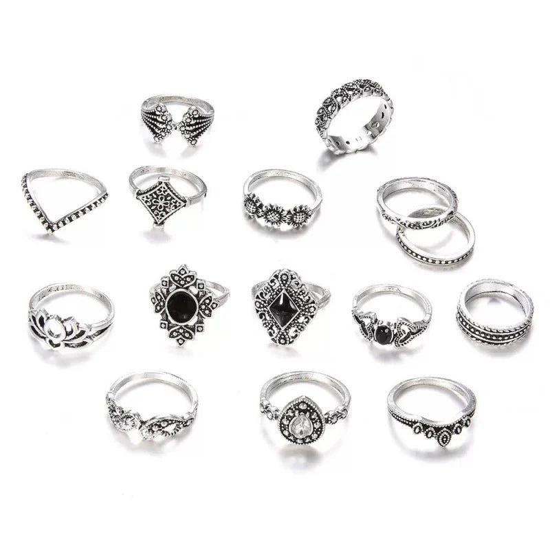 15 Piece Vintage Silver Ring Set – Moonflower
